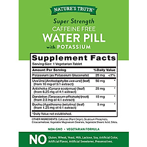 Nature's Truth Super Strength Water Pill with Potassium | 90 Count | Caffeine Free | Vegetarian, Non-GMO, Gluten Free