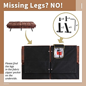 IULULU Brown Memory Foam Futon Couch Bed, Modern Folding Sleeper Sofa with Quick Adjustable Armrest and Backrest for Studio Apartment, Dorm, Living, Guest Room, Home Office