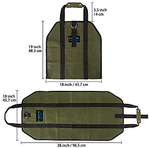 HRX Package Waxed Canvas Firewood Bag Carrier, Water Resistant Log Tote Wood Carrying Bag With Handles for Camping Trip Christmas Gift