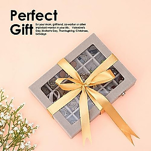 Fixwal Earring Jewelry Box 24 Grid Velvet Jewelry Tray for Drawers Glass Clear Lid Showcase Display Storage Ring Trays Earring Holder Organizer Case(Grey)