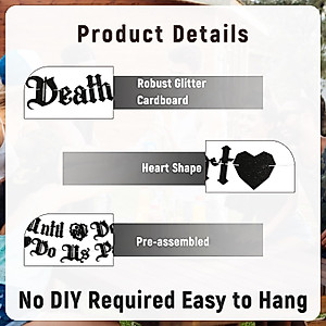 Until Death Do Us Part Banner - Skeleton Wedding Party Decorations, Gothic Wedding Bridal Shower Party Decorations, Halloween Wedding Bachelorette Party Decorations Black Glitter