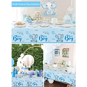 Lopeastar 3Pcs Boy Elephant Baby Shower Decorations Tablecloths, 58 x 108 Inch Large Rectangular Blue It’s a Boy Elephant Baby Shower Table Covers Party Decor for Boys Kids