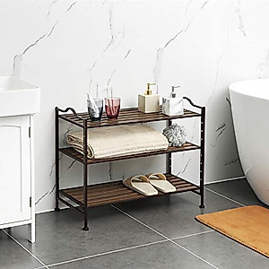 SONGMICS Entryway Shoe Storage Organizer with Metal Frame, 3-tier, Bronze