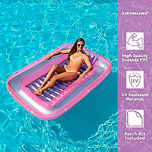 SWIMLINE ORIGINAL Suntan Tub Classic Edition Inflatable Floating Lounger Pink & Purple, Tanning Pool Hybrid Lounge, Oversized Pillow, Fill With Water, Reflective Design For Tanning and Outdoors
