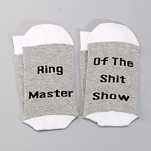 LEVLO Funny Ringmaster Gifts Ring Master Of The Shit Show Socks Mothers Day Gift (2 Pairs/Set - Mid Calf -1)