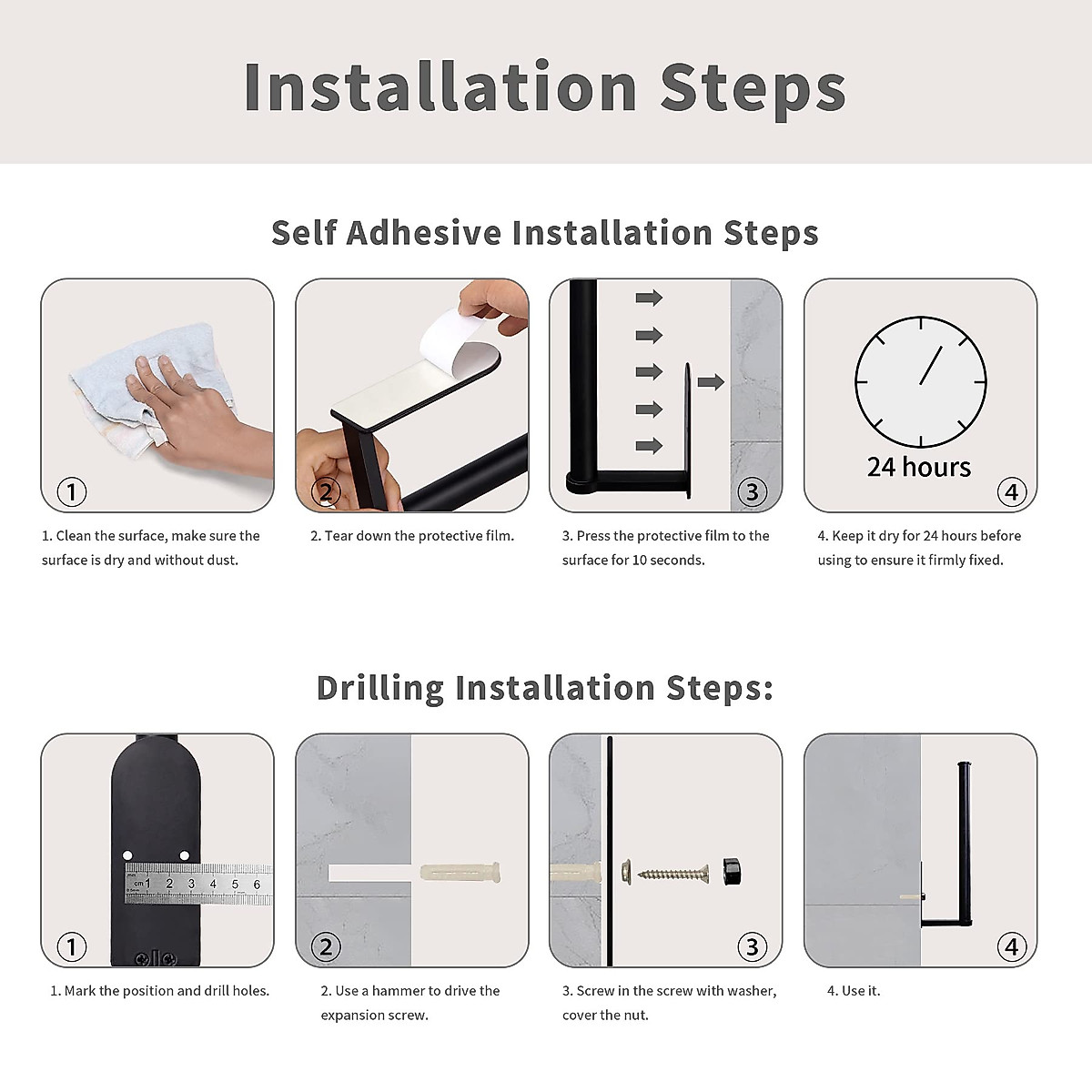 Paper Towel Holder Under Cabinet, OBODING, Black Self Adhesive Paper Towel Holder Wall Mount, Kitchen Paper Towel Holder for Kitchen Organization and Storage (12inch, 1 Pack)