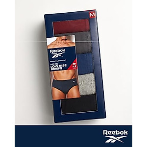 Reebok Low Rise Mens Briefs - 5 Pack Soft Cotton Mens Underwear with Supportive Contour Pouch - Supportive Fit for Everyday Wear, Medium, Burgundy/Charcoal/Blue/Light Grey/Black
