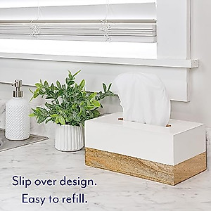 AuldHome Design Rectangular Tissue Box Cover (Enamel/Mango Wood); Minimalist Scandinavian Decor White Oblong Tissue Holder