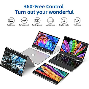 jumper EzBook X1 11.6 Inch 1080P FHD Touchscreen Laptop,Intel Celeron Quad core Processor,Flip Computer PC 6GB RAM,128GB eMMC,Windows 11 Home,Supports TF Card and 1TB M.2 SSD Extension - Silver