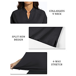 MAGCOMSEN Women's Polo Shirts Short Sleeve Sun Protection Collarless Workout Tops Moisture Wicking T-Shirts Black XL