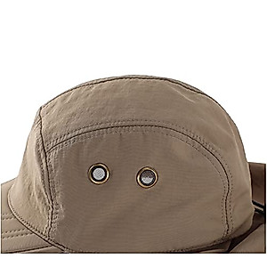 Connectyle Mens UV Sun Protection Cap Safari Hike Cap with Neck Flap Fishing Hat (Dark Khaki)