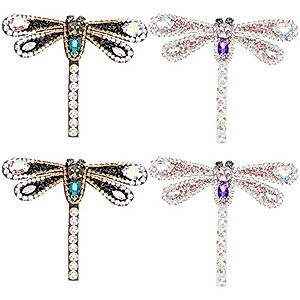 WEBEEDY 4Pcs Rhinestone Dragonfly Beaded Patch Sew on Crystal Patches for Shoes Bags Sewing Applique Clothes Dress Scarf Decoration DIY Apparel (2 Color)