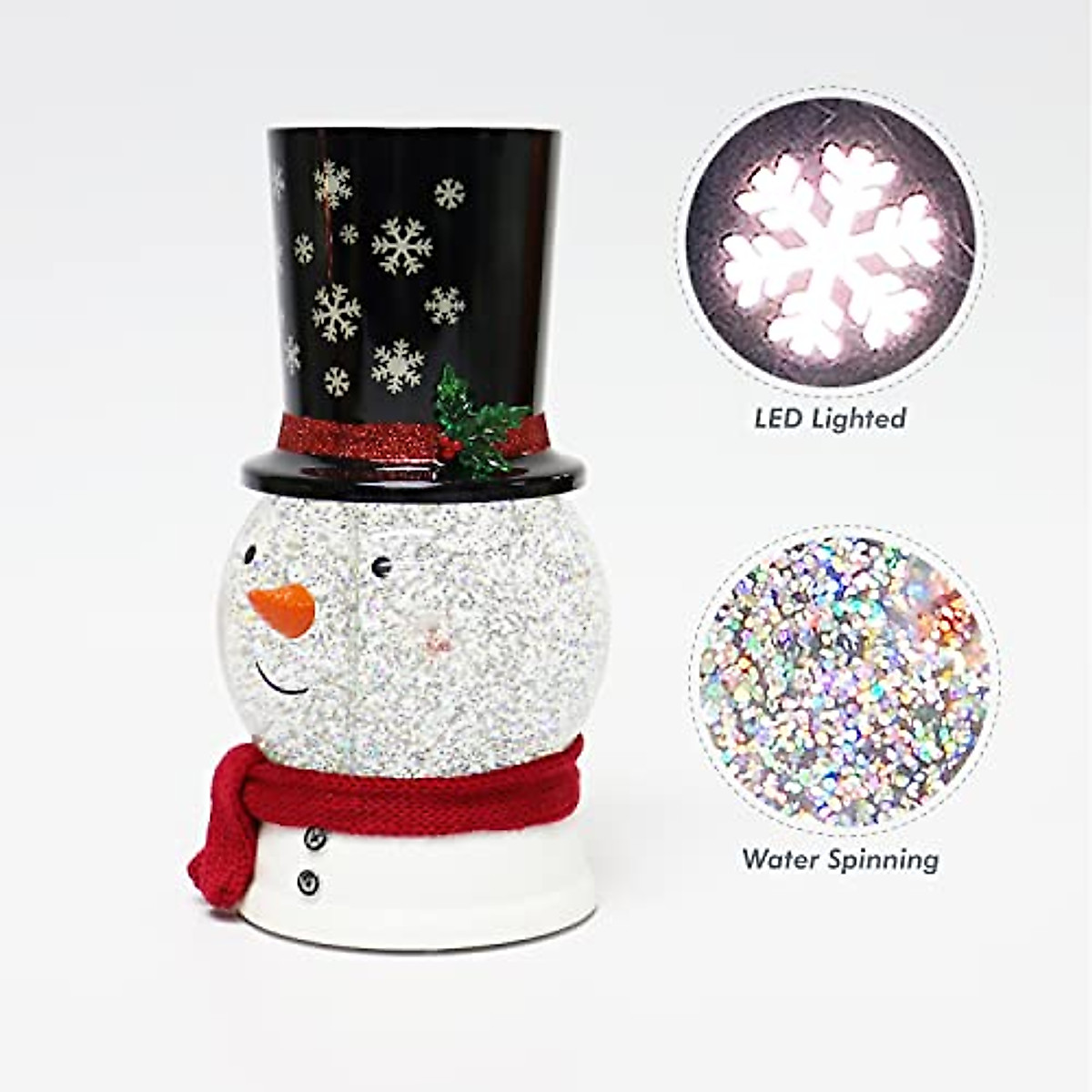 Christmas Tabletop Decor, Snow Globe Water Spinning LED Lighted Snowman, Battery Operated (not Included) (9.4" H x 5.5" W x 4.8" D) by Moments in Time