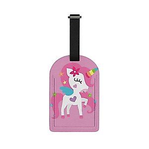 XOLLAR Luggage Tags Pink Baby Unicorn Girl Name ID Identifier Labels for Suitcase Travel Bag Leather Privacy Cover Baggage Tag 1 Piece, One Size