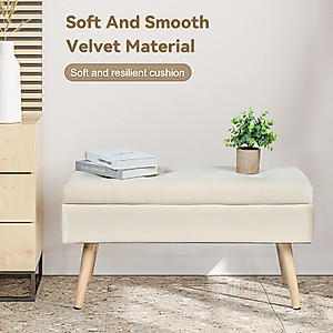 Nalupatio Storage Ottoman, Upholstered Fabric Ottoman with Safety Hinge, Padded Rectangular Footstool, Bench for Living Room & Bedroom (White)