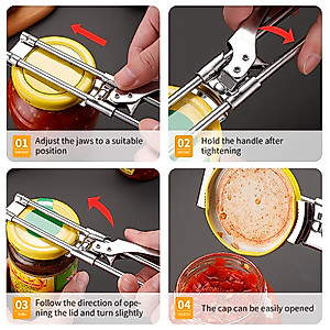 McGre Master Opener Adjustable &Bottle Opener,Adjustable Multifunctional Side Cut Opener Manual Jar Kitchen Gadgets Stainless Steel SB-002