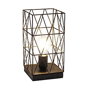 Simple Designs LT1073-BLK Geometric Square Metal Table Lamp, Black 5.13 x 5.13 x 10.25