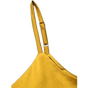 7th Element Womens Silk Satin Camisole Plus Size Tank Tops V Neck Casual Cami Sleeveless Blouses Summer Basic Tank Shirt(Mustard Yellow,L)