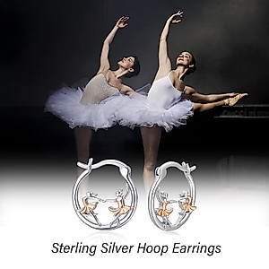 Hypoallergenic Dance Earrings Sterling Silver Ballerina Huggie Hoop Earrings Cartilage Earrings for Sensitive Ears Ballet Dancer Gifts for Women Girls
