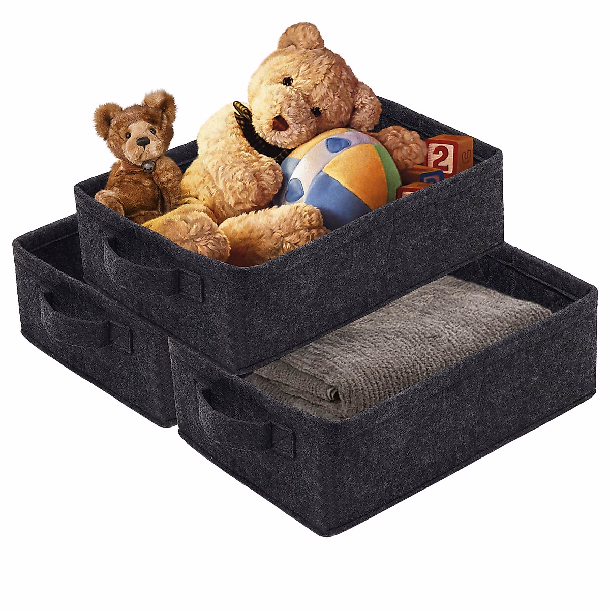 KEFOMOL Felt Storage Bins, Closet Organizers and Collapsible Shelves Storage, Felt Foldable Storage Baskets for Bathroom, Closet, Basket for Toy and Book Storage (Dark Gray, Medium)