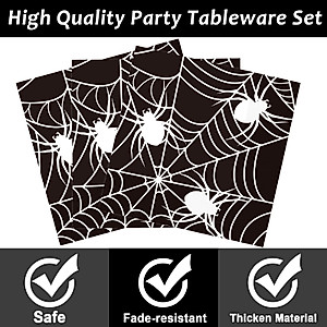 96 Pcs Halloween Party Paper Plates Napkins Supplies Set Spider Web Disposable Tableware Decorations Get Together Celebration Halloween Birthday Party Favors for 24 Guests
