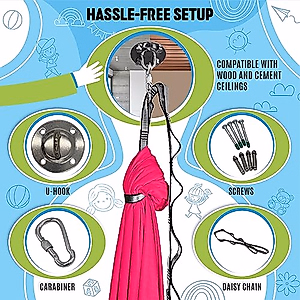 EFITOME Sensory Swing for Kids Indoor Ceiling/Outdoor Tree Hanging Kit - Therapeutic Swing for Autism, ADHD & Aspergers - Two Tone Pink Compression Swing - All Hardware Included