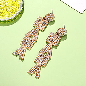 MAMA Earrings Cute MAMA Letter Beaded Dangling Earrings Hypoallergenic Long Statement Rhinestone Dangle Earrings Jewelry Fun Mother’s Day Gift for Mom Grandmother