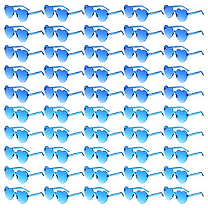 50 Pairs Heart Shaped Rimless Sunglasses Bulk Transparent Colored Love Glasses Frameless Eyewear Party Favor Women Adult(Blue, Light Blue)