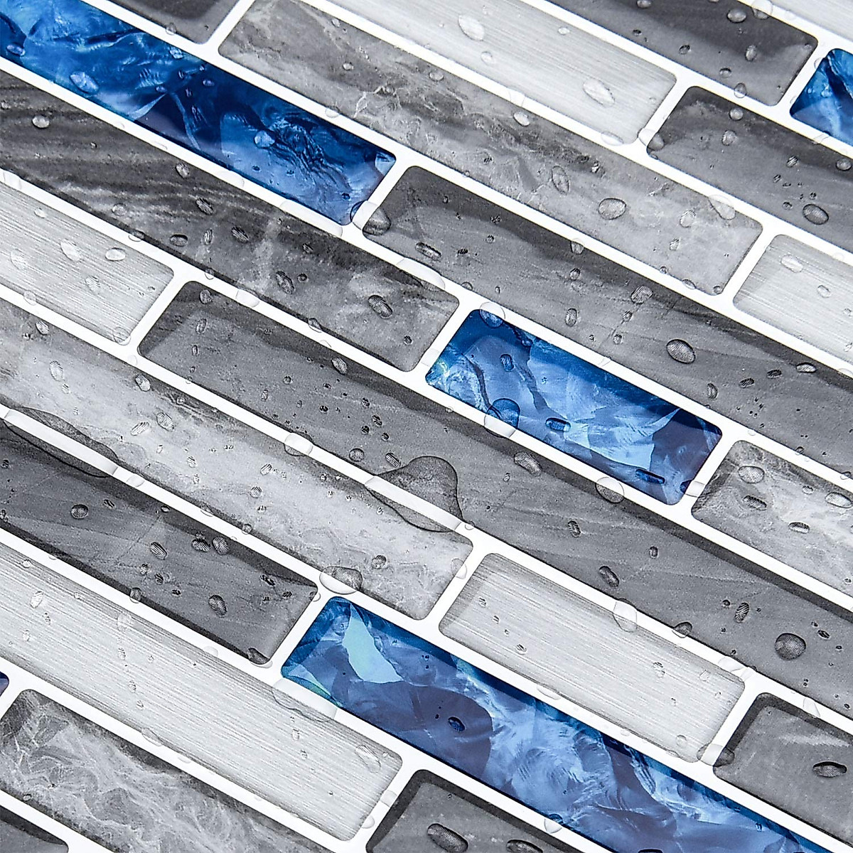 Art3d Peel & Stick Brick Kitchen Backsplash Self-Adhesive Wall Tile Stone Design, 10 Sheets, Blue Marlbe, 30 * 30cm (A17086P10)