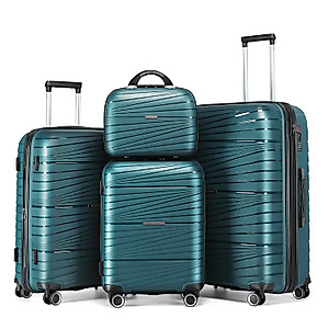 LARVENDER Luggage Sets, Luggage 4 Piece Set, Expandable Luggage Set Clearance Suitcases with Spinner Wheels Hardside Luggage with TSA Lock (Dark Green)