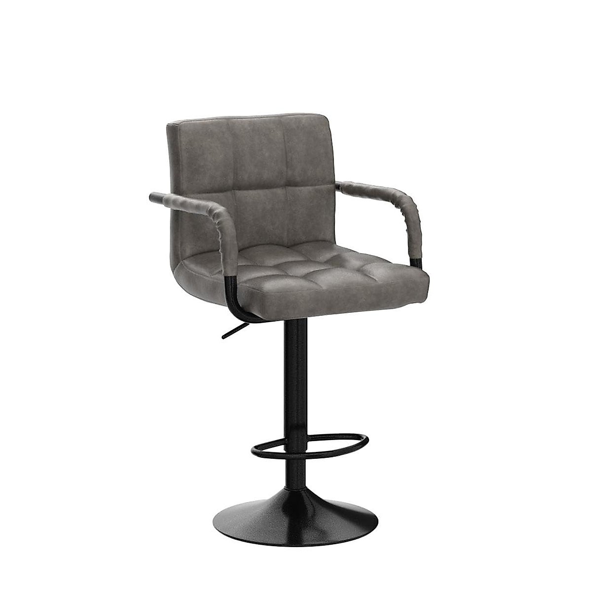 Finnhomy Bar Stools Set of 2 Counter Height, Swivel Barstools with Armrest and L Shape Thicken Cushion Back, Height Adjustable Modern Bar stools for Kitchen, Vintage Leather, Retro Grey