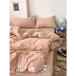 Nanko Peach Coral King Size Comforter Set, Soft Microfiber Down Alternative Duvet Insert, Modern Farmhouse Neutral Spring Decor Bedding Sets Bed in a Bag for Women Men Teen Girls, 104 x 90 inch 3pcs