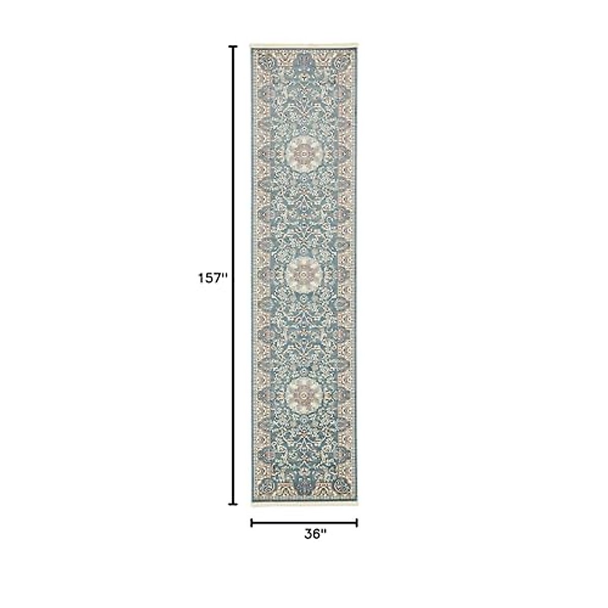 Unique Loom Narenj Collection Classic Traditional Medallion Design Area Rug, 3 ft x 13 ft, Blue/Tan
