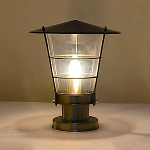 MODEBHD European Traditional Retro Acrylic Lampshade Column Lamps Lantern Outdoor E27 Pillar Lamp Balcony Waterproof Pillar Lights Round Shape Boundary Villa Park Decoration Rainproof Post Light