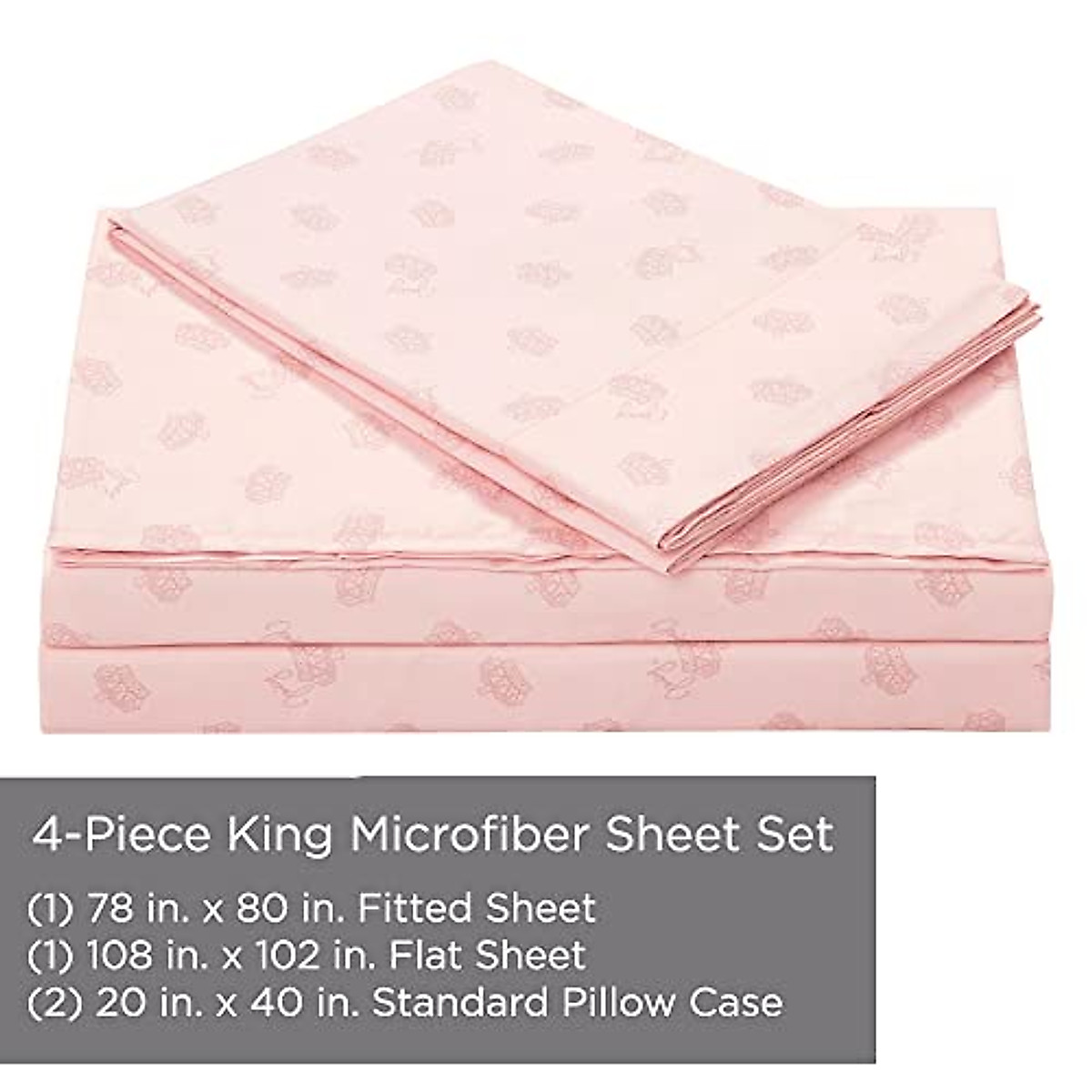 Juicy Couture – Microber Sheet Set | King Size Bed Sheets | 4 Piece Set Includes Fitted Sheet, Flat Sheet and 2 Pillowcases | Deep Pockets, Wrinkle Resistant and Anti Pilling