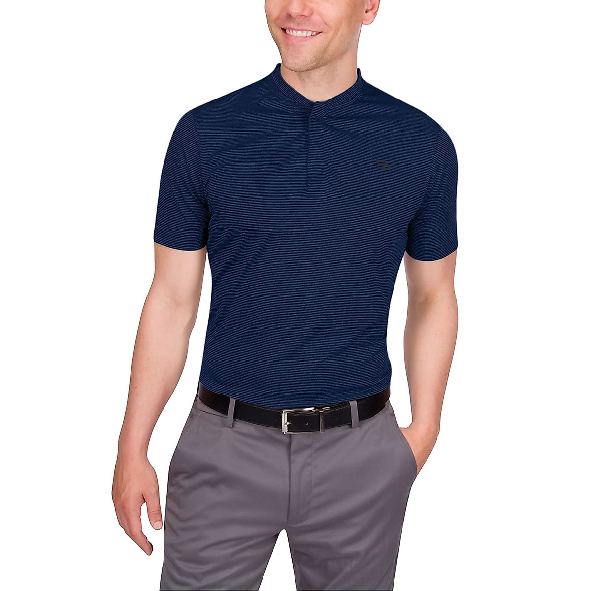 Three Sixty Six Quick Dry Collarless Golf Shirts for Men - Short Sleeve Casual Polo, Stretch Fabric Marine Navy