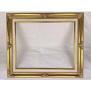 TP Picture Frame (No Glass and Backing)- Classic Gold Ornate Wood/Gesso with Linen Liner- Antique Style, Baroque, Vintage Look (16x20)