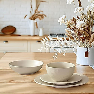 EZOWare 5.5-inch Stoneware Cereal Bowl Set, Set of 6 20oz Microwave Safe Classic Kitchen Dishes, Decorative Pattern Round Bowls For Rice, Soup, Salad, Dessert, Pasta and Noodle - Khaki