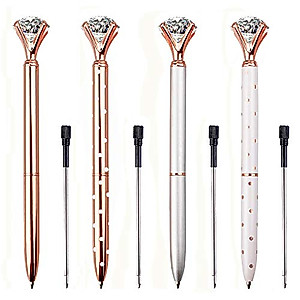 LONGKEY Diamond Pens Large Crystal Diamond Ballpoint Pen Bling Metal Ballpoint Pen Office and School (4pack)
