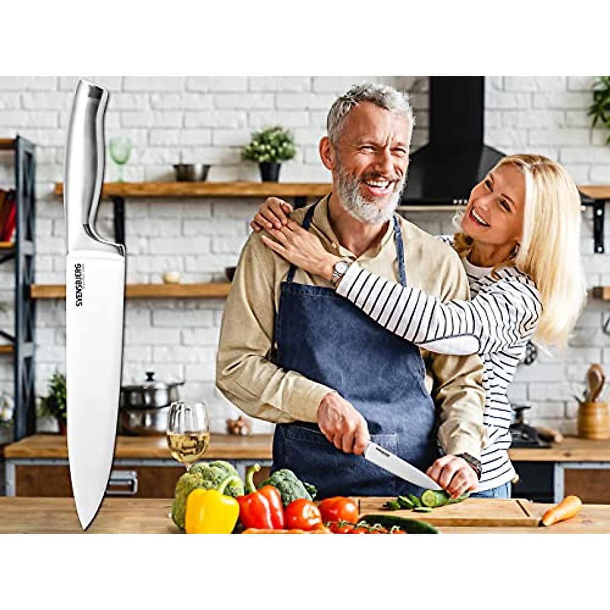 SVENSBJERG Kitchen Knives Set with Block, Professional Kitchen Knives, Cooking Knives, Sharp, Stainless Steel, Chef Knife, Bread Knife, Paring Knife, Slicing Knife, Utility Knife | SB-MB101-KS101