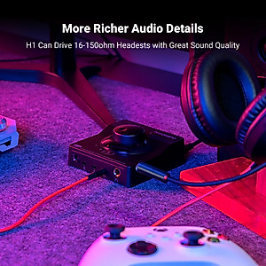 NEOHIPO H1 USB Gaming DAC Headphone Amplifier, Mini Hi-Fi Digital-to-Analog Amp, 3.5MM/6.35MM/Mic/EQ Opt/Coa/RCA Outputs with Treble & Bass Switch for PS5/PC/MAC/Computer