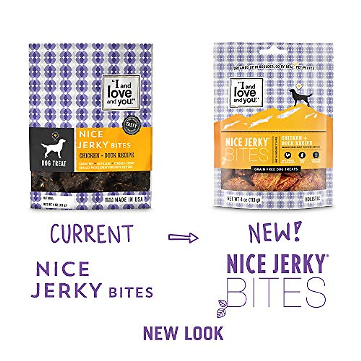 I and love and you Nice Jerky Bites - Grain Free Dog Treats, Chicken + Duck, 4-Ounce, Pack of 1