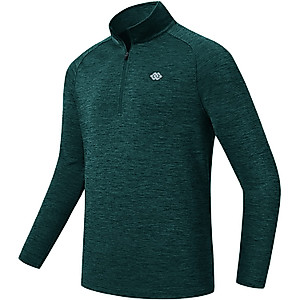 MoFiz Men's Quick-Dry Active Sports Shirts Quarter Zip Long Sleeve Running Pullover Athletic Outdoor Tops Dark Green L