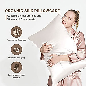 THXSILK 100% Pure Mulberry Silk Pillowcase for Hair and Skin, Highest 6A+ Grade Pure Silk Pillow Case Standard Size, Real Silk Pillowcase with Concealed Zipper(White, Standard)