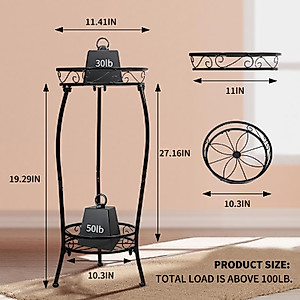 Cometofit Plant Stand Indoor Outdoor 2 Tier 27" Tall Metal Potted Holder Rack Flower Pot Stand Heavy Duty Plant Shelf Rustproof Iron Multiple Plant Round Supports Rack for Planter Corner Garden