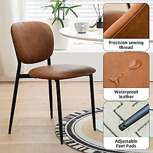 MFFM Leather Upholstered Modern Dining Chairs Set of 2,Metal Legs for Kitchen Dining Room Chair,Bedroom,Living Room Chairs (Brown)