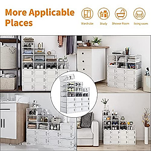 WAYTRIM 18 Pack Plastic Shoe Storage Box Flodable Shoe Storage Organizer Drop Front Shoe Storage Bins with Lids for Women Size 11,Saving Space Sneaker Shoe Container for Closets,Clear and White Set