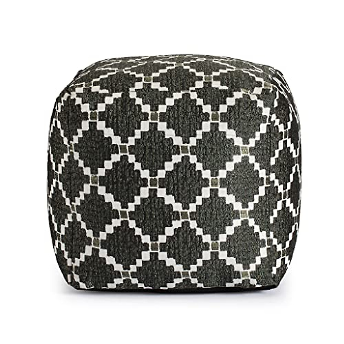 Anji Mountain Square Outdoor Pouf, Deschutes Green, 18" x 18" x 18",Green/Ivory