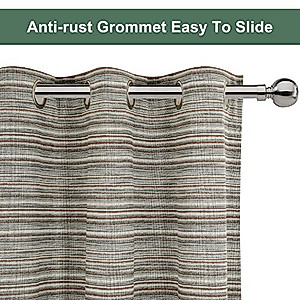 OWENIE 100% Blackout Curtain 2 Panels Set 63 Inches Long, Thermal Insulated Warm Linen Blend Grommet Blackout Window Treatment, Printed Striped Window Curtains for Bedroom, 42" Wx63 L