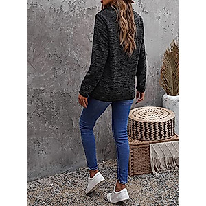 Diukia Womens Plus Size Loose Long Sleeve 1/4 Quarter Button V Neck Athletic Sweatshirts Fall Winter Lightweight Solid Color Stand Collar Pocket Sweatshirts Pullover Tops for Ladies Black 2XL 18-20